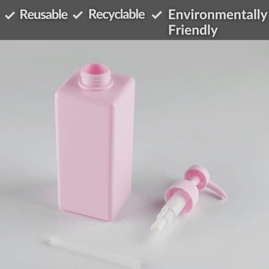 Refillable Pump Bottles 22oz/650ml Plastic Pump Bottles (Pink) - Set of 2 Empty Pump Bottles for Lotions and Creams - Plastic Pump Bottles for Hand Sanitizer, Soap, Shampoo, Conditioner and More