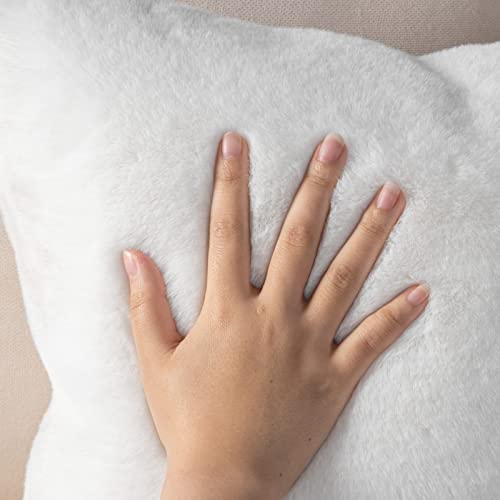 Ashler Faux Rabbit Fur Area Rug White(2 X 6 ft)& Throw Pillow Covers White 18 X 18 inches