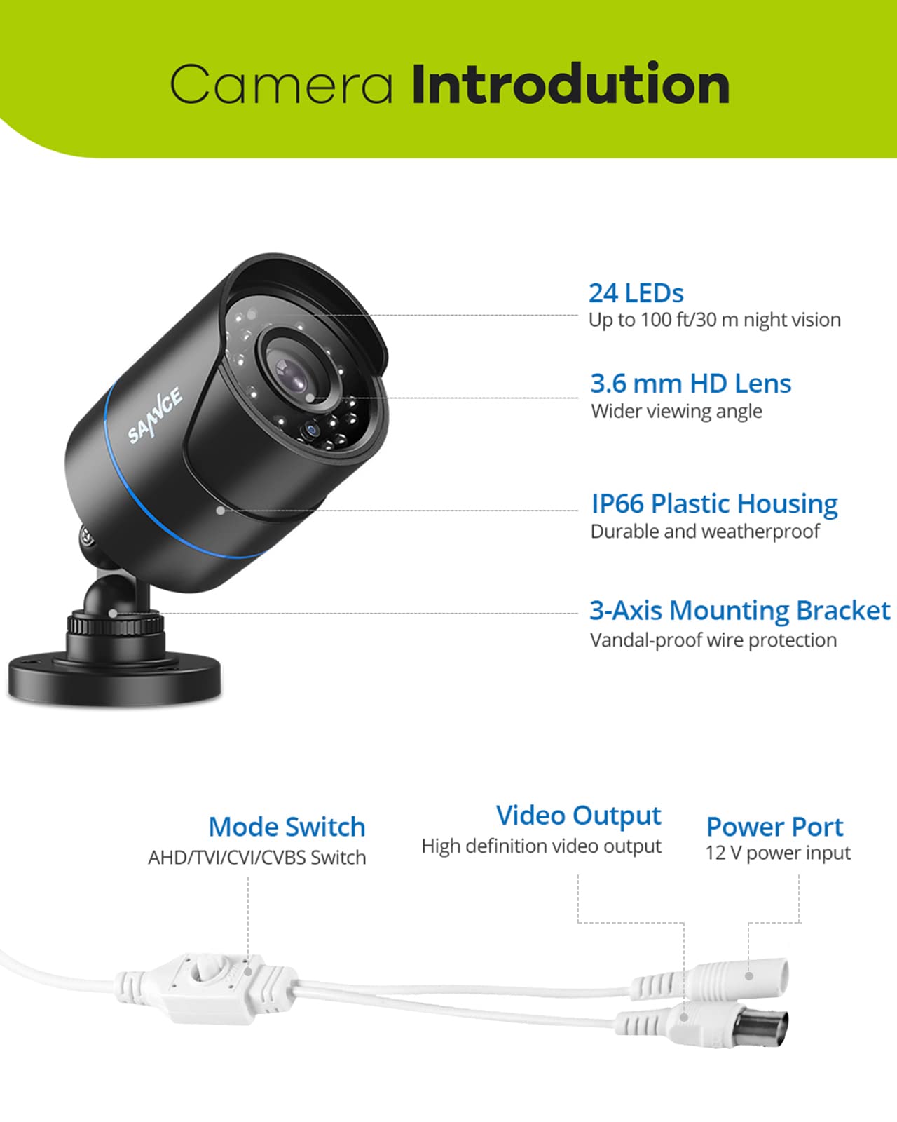 SANNCE 1080P Security Camera AHD/TVI/CVI/CVBS 4-in-1 CCTV Camera IP66 Weatherproof Analog CCTV Surveillance Bullet Camera Indoor Outdoor, 100ft Night Vision, No Power Supply and Cable, Only A Camera