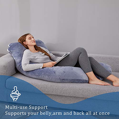 ELNIDO QUEEN Pregnancy Body Pillows with Velvet Cover,U Shaped Full Long Maternity Pillow, Support for Back/Neck/Leg and Belly 55 inches Grey