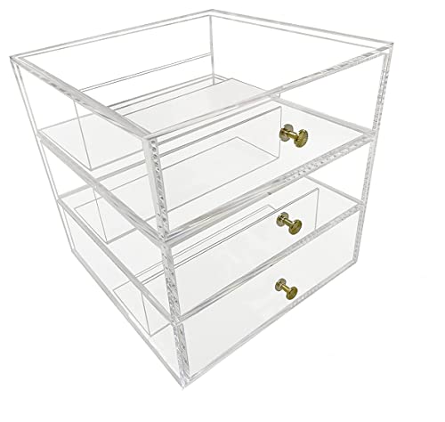 Creative Planet Acrylic Drawer Organizer Storage Drawers for Jewelry Makeup Hair Accessories Cosmetics Sunglasses Toiletries (3-Level-7"x7"x7"-Transparent)