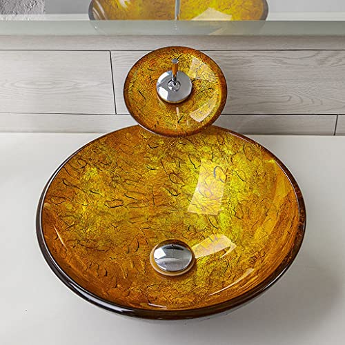Bathroom Sink Bathroom Vessel Sink Modern Art Simple Tempered Glass Bathroom Sink Round Countertop Bowl Sink Vessel Sink (Color : Sink set)