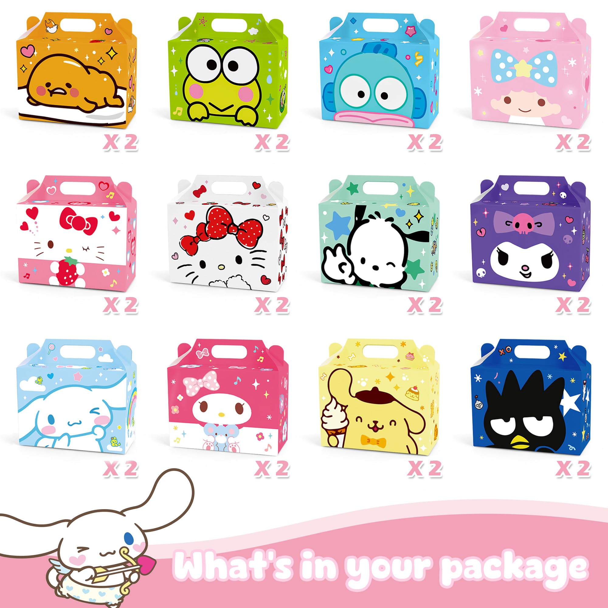 24PCS Cute Party Favor Boxes Treat Boxes, Cartoon Theme Candy Boxes Goodie Gift Boxes with 12 Styles Pattern Birthday Party Supplies Party Decorations