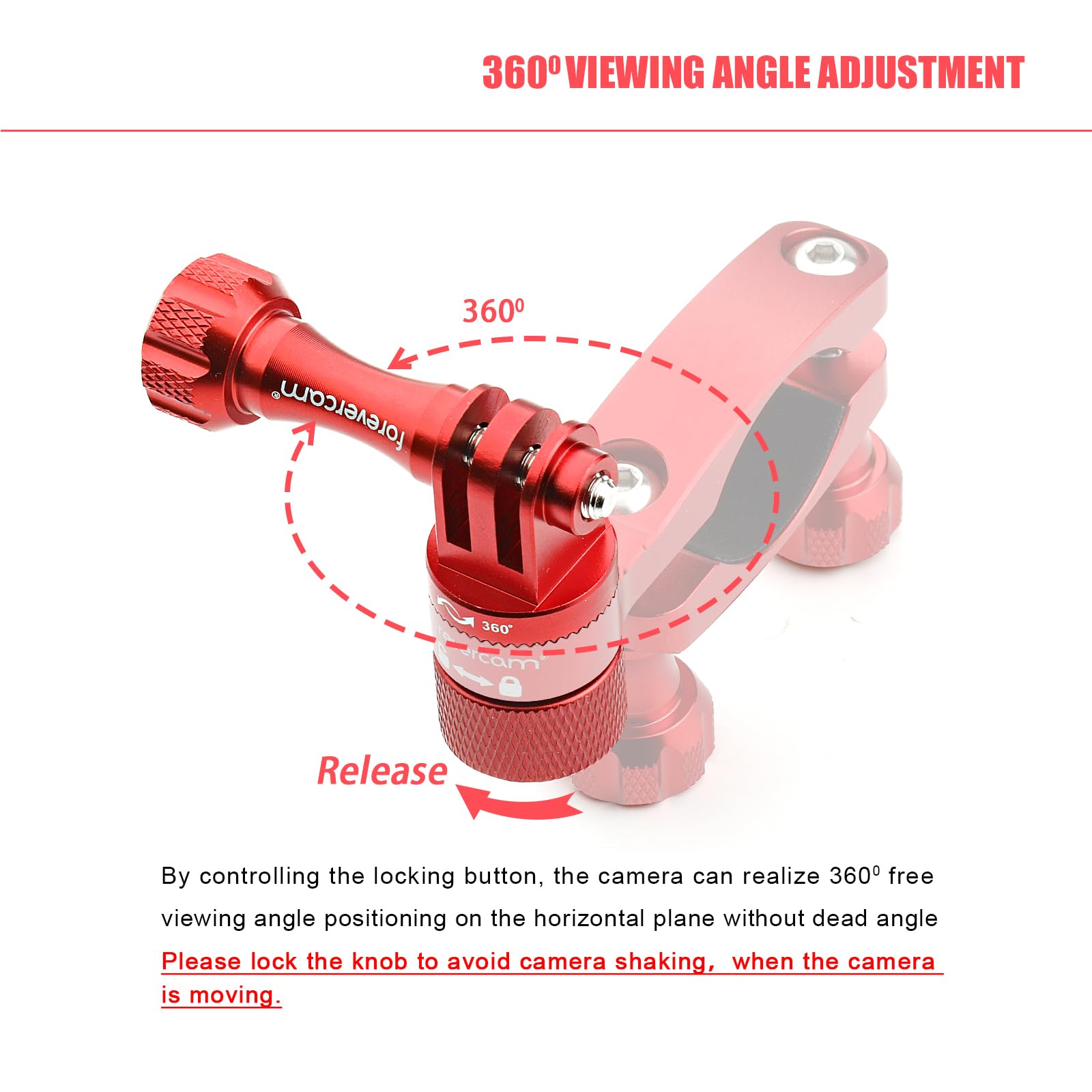 Forevercam Bike Handlebar Mount for Gopro Hero 13/12/11/10/9/8/Insta360/AKASO/DJI Osmo Aluminum Bike/Motorcycle Mount 360°Rotation and Lock Any Direction(Red)