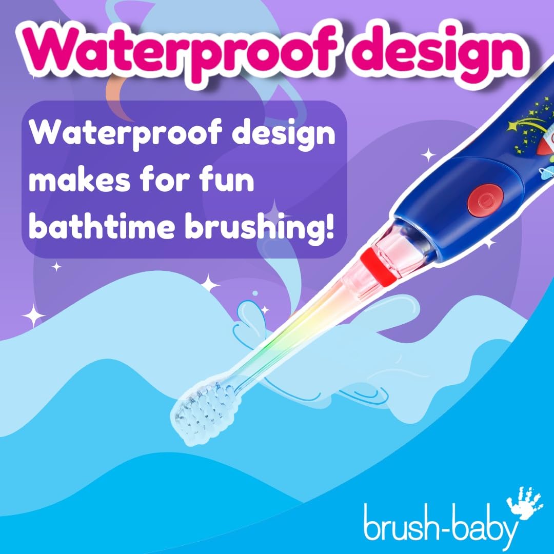Brush Baby KidzSonic Toddler and Kid Electric Rocket Toothbrush for Ages 3+ Years - Disco Lights, Gentle Vibration, and Smart Timer Provide a Fun Brushing Experience - (2) 3+ yrs with Brush Heads