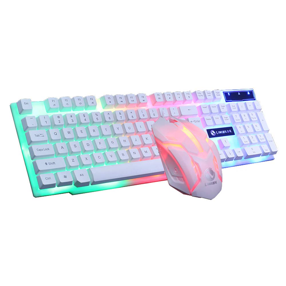 Colorful Led Illuminated Backlit USB Wired Pc Rainbow Gaming Keyboard Mouse Set - Gtx300 Wired USB Colorful Touch Backlight Keyboard and Mouse Set White