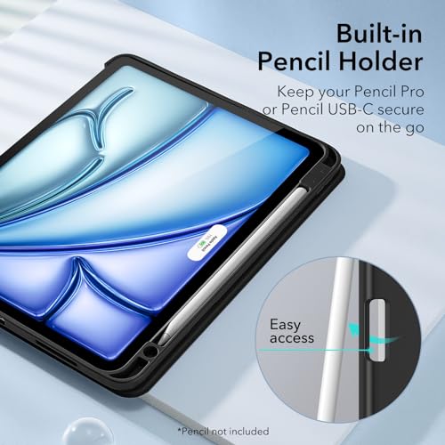 ESR for iPad Air 11 Inch Case M2 2024, iPad Air 6th/5th/4th Gen(2024/2022/2020) with Pencil Holder, Trifold Stand Case for iPad Air 5/4 with Flexible Back, Auto Sleep and Wake, Rebound Series, Black