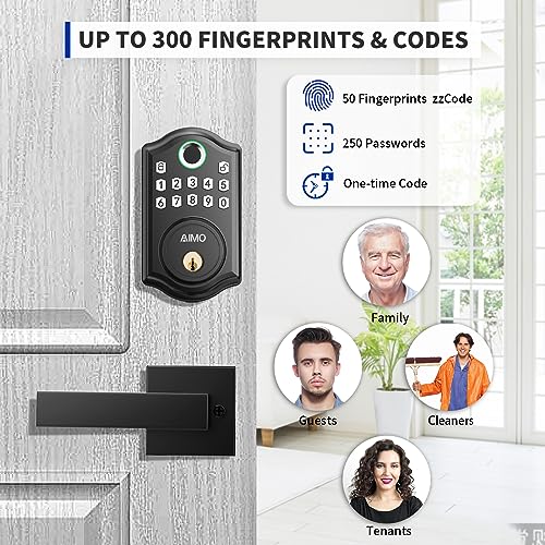 AIMO Fingerprint Door Lock,Keyless Entry Door Lock with Keypad,Full-Metal Electronic Deadbolt,IP65 Waterproof,Auto Lock, Anti Peeking Password, Easy Installation, D1,Matte Black