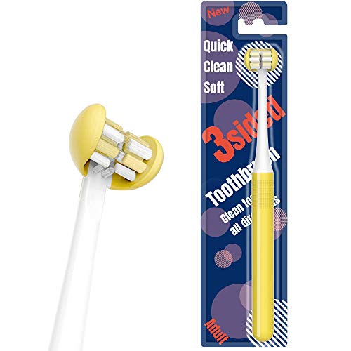 GOGOCAT 3D toothbrushes for Adults Yellow,3 Sided Wrapped Tooth Brush Oral Care.1 Count