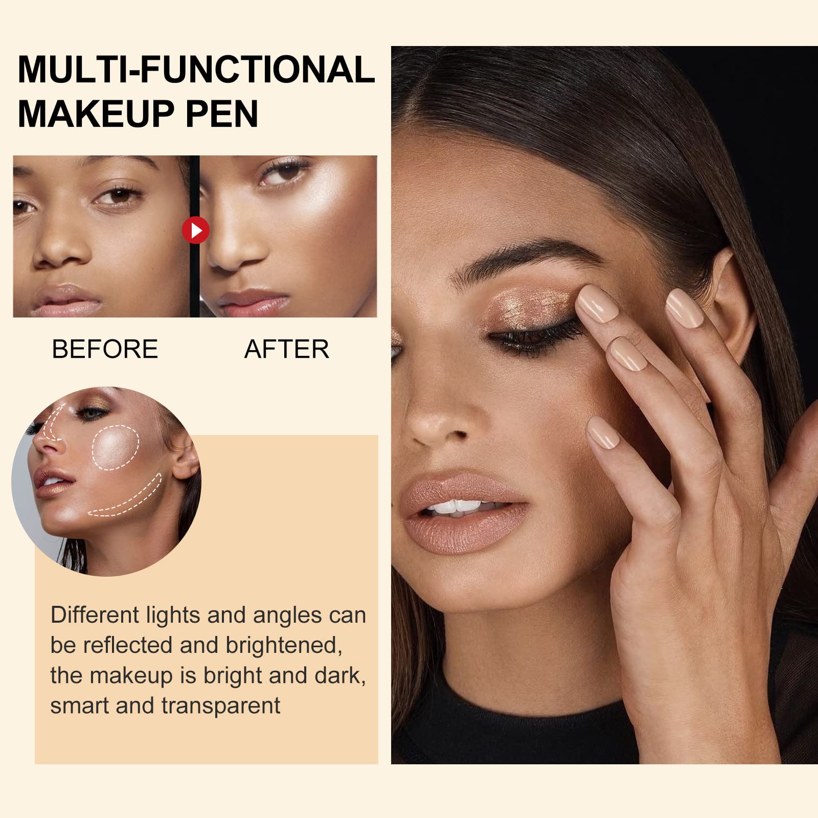 2 Color Contour Blush Beauty Wand, Liquid Face Concealer Pen,With Cushion Applicator Attached Easy to Blend. (01#Contour Grey brown02#Blush Cream Pink)