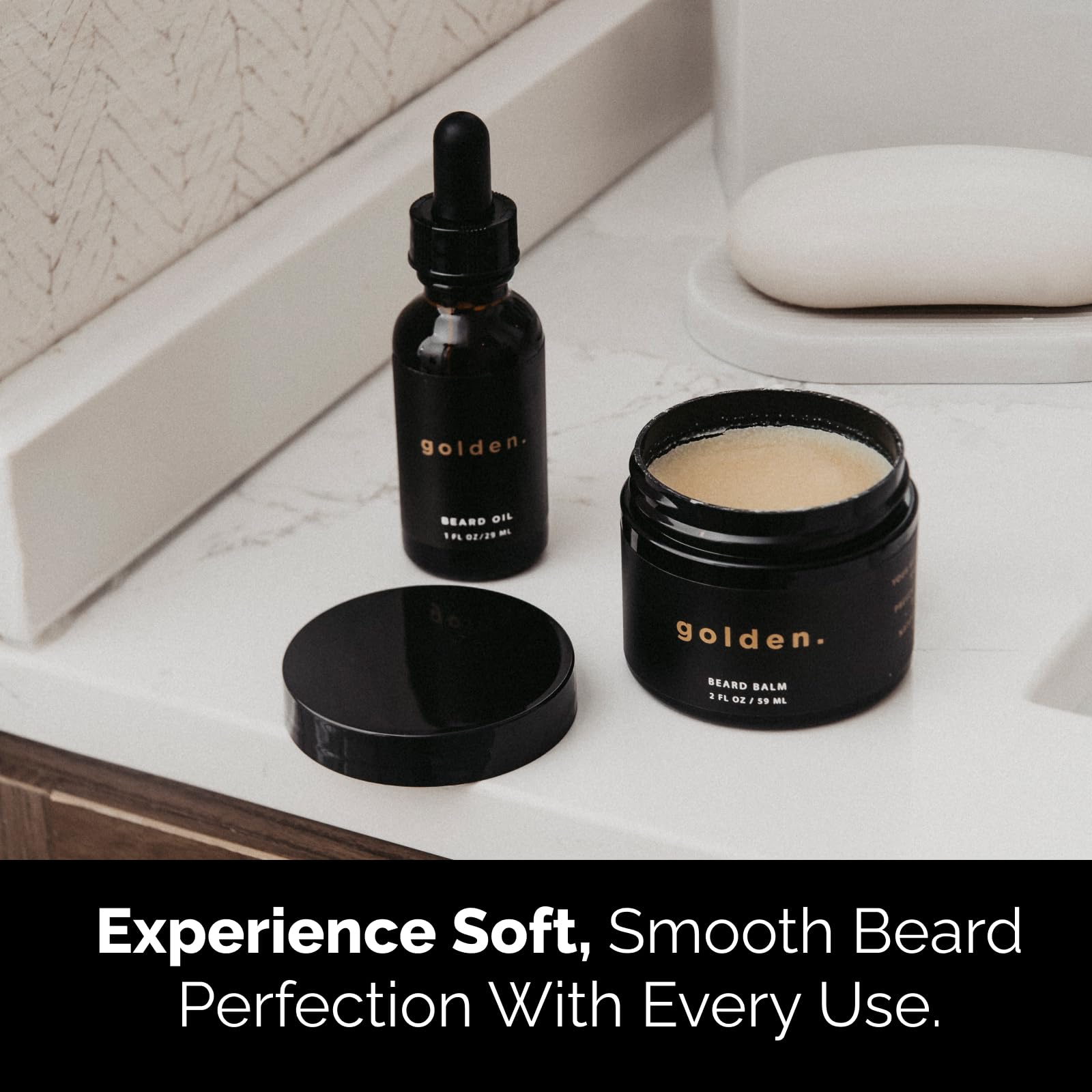 Golden Grooming Beard Oil & Balm Bundle for Men – Natural Growth Kit with Shea Butter – Tame, Moisturize & Style Your Beard (2x Oil 1 Oz - 2x Balm 2 Oz, Natural)