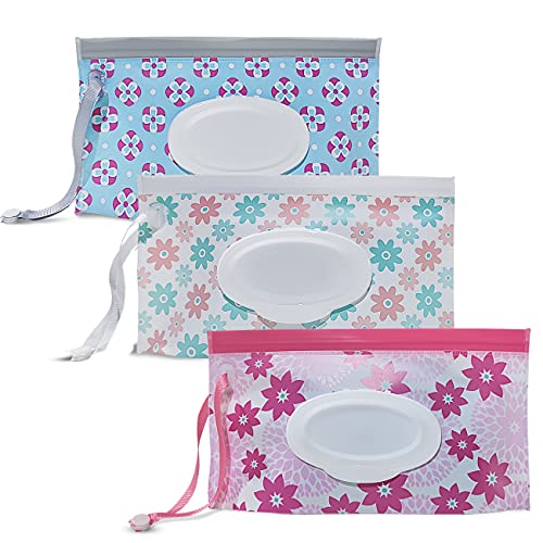 Portable Wet Wipe Pouch [3-Pack] – Entyle Reusable & Refillable Baby Wipe Dispenser, Eco Friendly Travel Diaper Wipe Carrying Case Holder for Travel-Pouch Carries (Pink)
