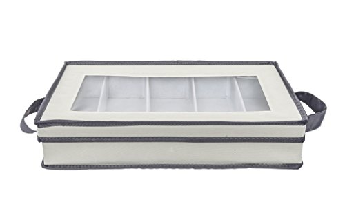 Chapman & Grand Flatware Storage Chest with Lid for Utensils, Silverware, Flatware β Securely Sewn Dividers with Large Capacity (Light Beige-Gray)