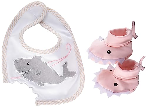 Baby Aspen Chomp and Stomp Shark Bib and Booties Gift Set, Pink