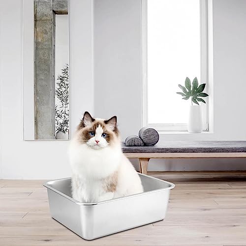 ＡＷＨＡＯ Stainless Steel Cat Rabbit Litter Box High Sides Multifunctional Rustproof Scratchproof Smooth Edge Kitten Toilet Top Open, 60x40x15cm