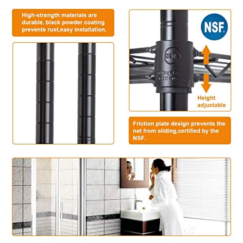BMS 5-Tier Wire Shelving Unit Steel Large Metal Shelf Organizer Garage Storage Shelves Heavy Duty NSF Height Adjustable Commercial Grade Utility Storage Metal Rack on Wheels 14”D x 30”W x 60”H,Black