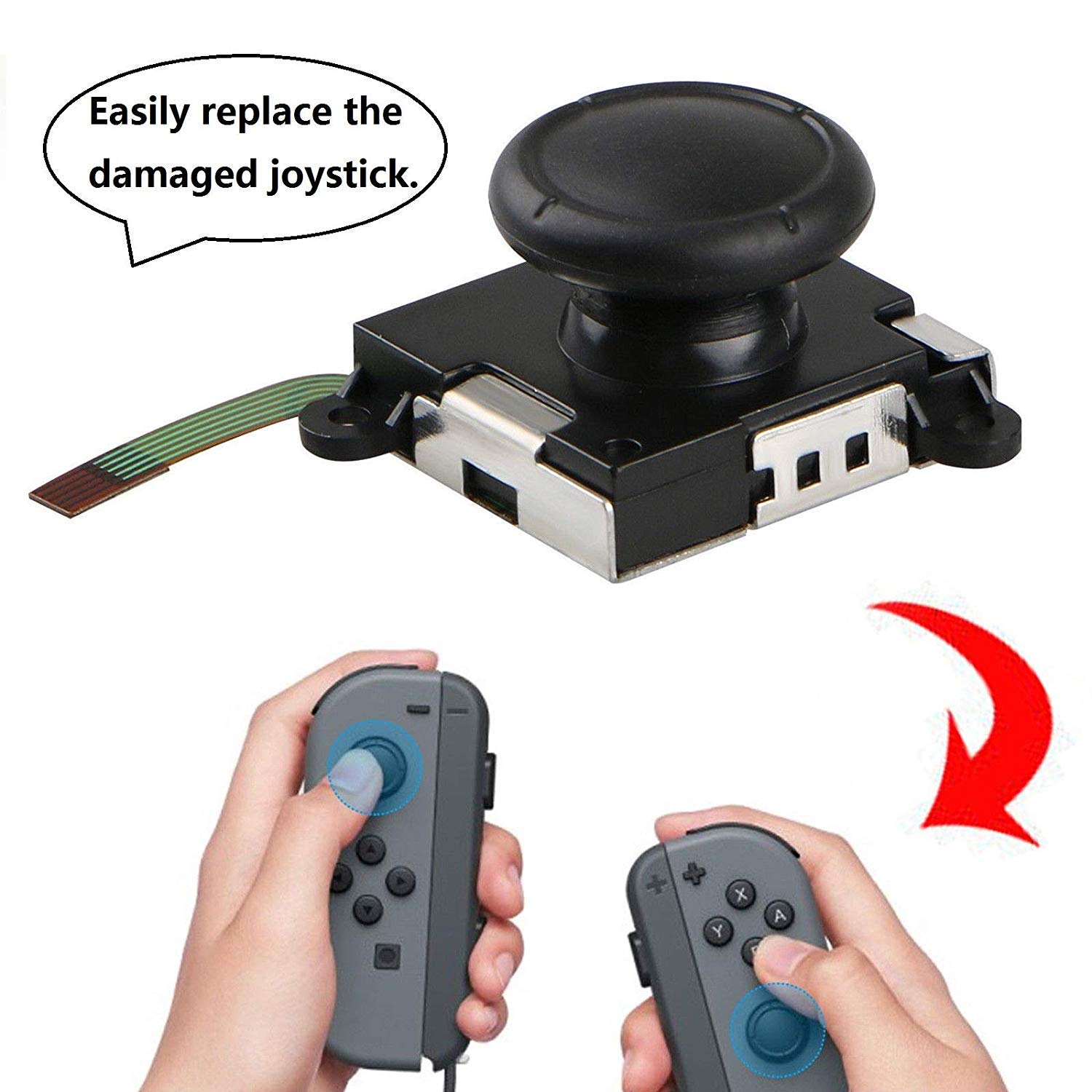 2-Pack 3D Analog Joystick Joycon Analog Stick for Nintendo Switch Joystick Replacement - Comes with Tri-Wing & Cross Screwdriver Repair Tool and 4 Thumbstick Caps