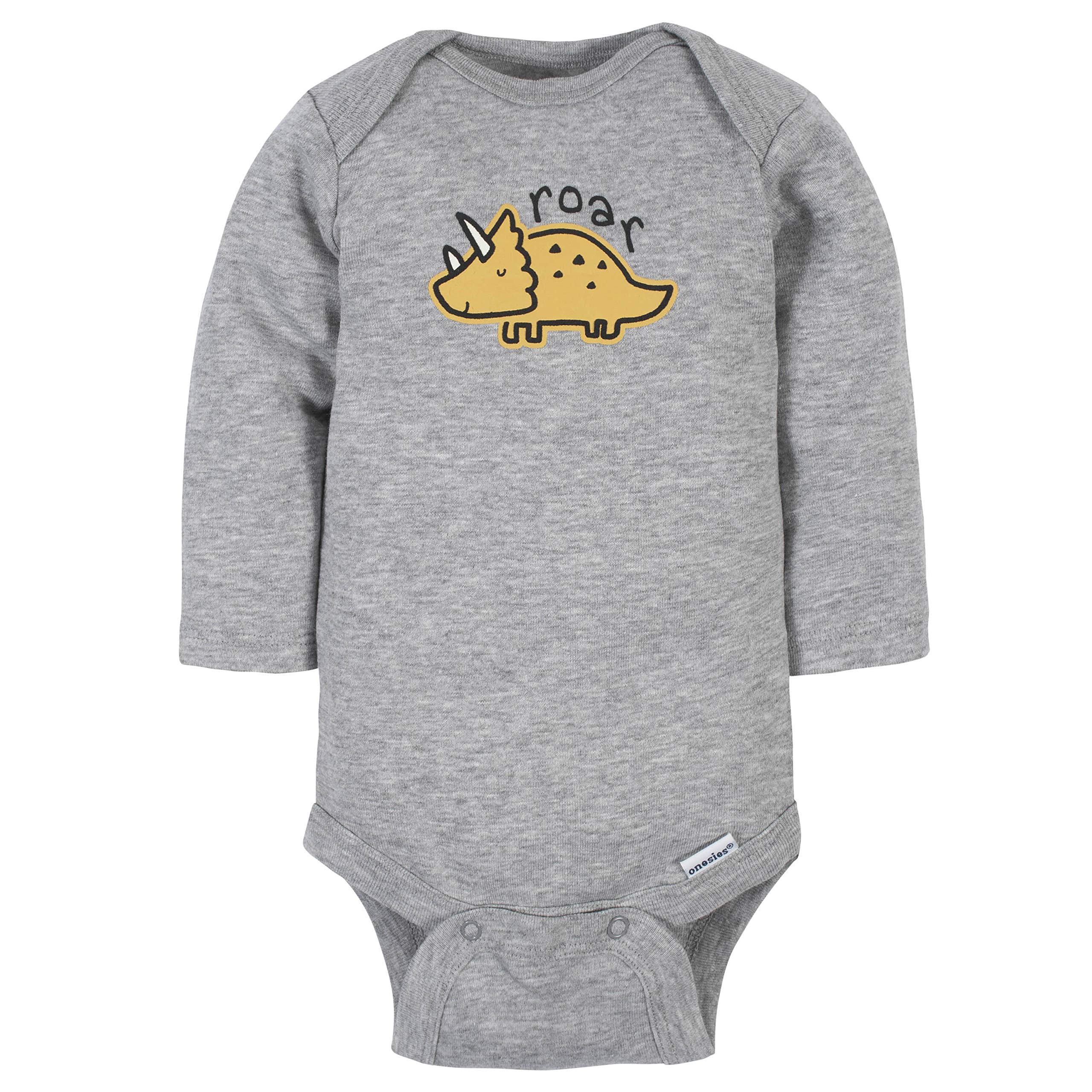 Gerber Baby Boys' 6-Pack Long-Sleeve Onesies Bodysuit, Dinosaur Blue, 12 Months