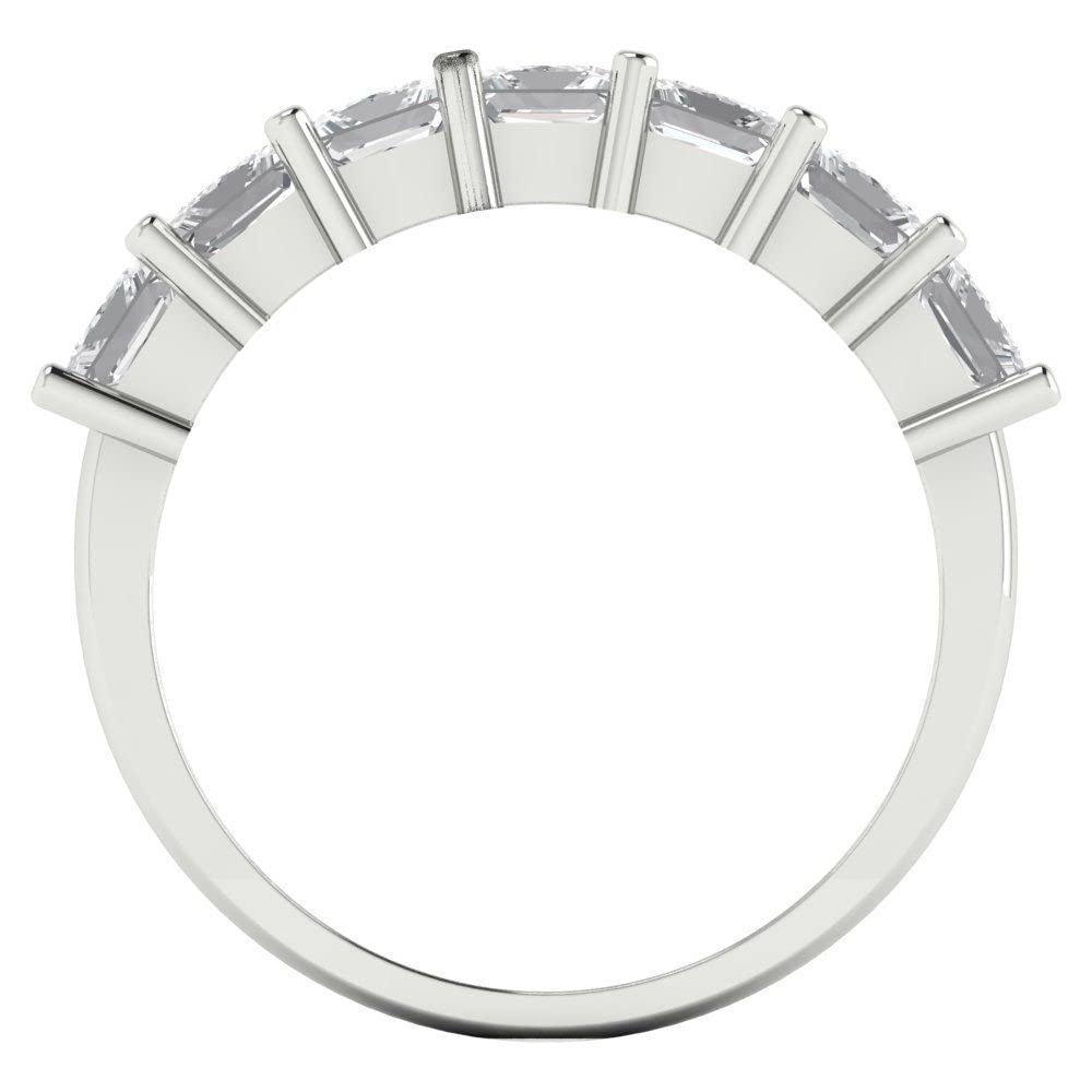 2.03 Carat Princess Cut Zircon 14k White Gold Eternity Designer Art Deco Everlasting Danity Statement Ring Band Sz 8.5