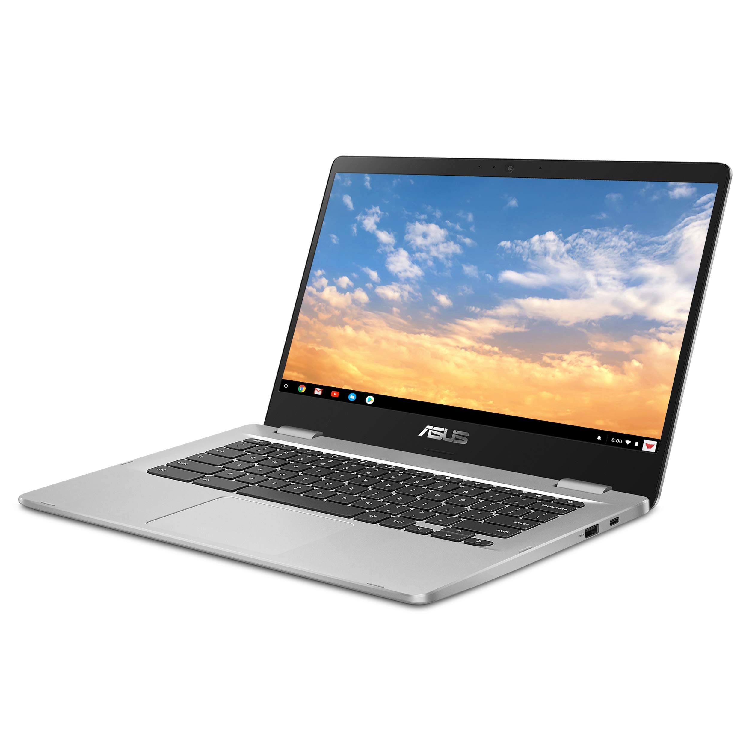ASUS Chromebook C423, 14.0" FHD NanoEdge-display with 180 Degree-Hinge, Intel Celeron N3350-Processor, 4GB-RAM, 32GB eMMC Storage, Zero-Touch Enrollment, Chrome OS, Silver, C423NA-DB42F