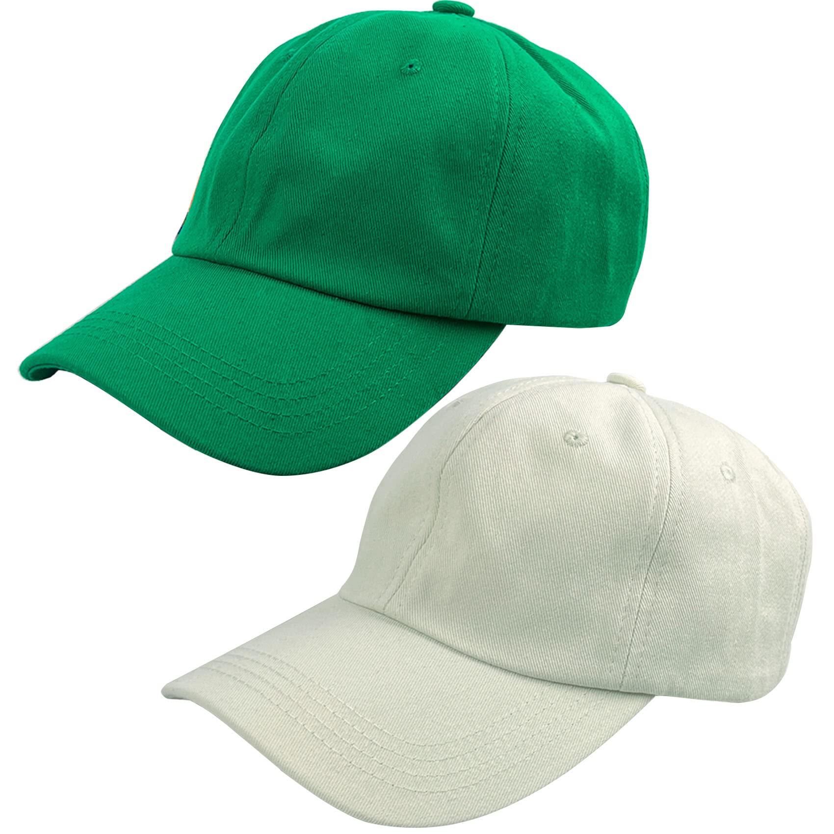 2 Pcs Baseball Cap Unisex Dad Hats Plain Blank Autumn Cotton Adjustable Classic (Green,Beige)