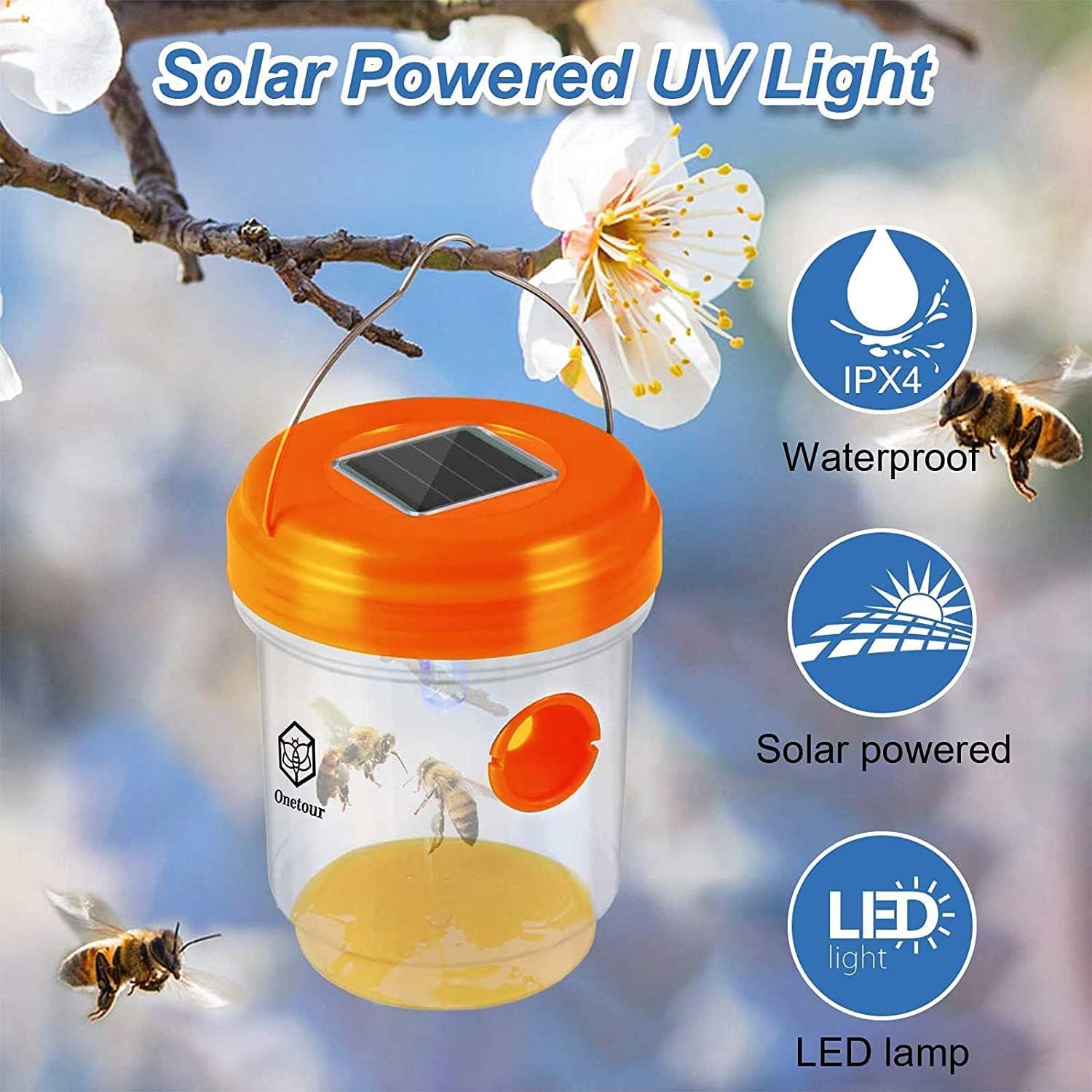 2 Packs Wasp Trap - Solar Powered Bee Trap Outdoor for Yellow Jackets, Hornets and Wasps - Durable Wasp Killer and Bee Killer - Reusable Yellow Jacket Trap and Insect Trap