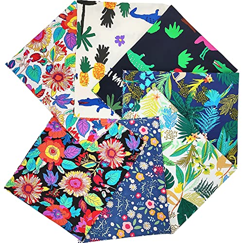 7pcs 19.68” x 19.68” (50cm x 50cm), 100% Cotton Fabric Bundle Squares for Quilting Sewing DIY Craft Patchwork, No Repeat Dark Flower Pattern.