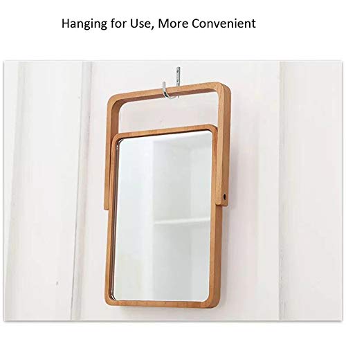 Buwico Rectangle Standing Vanity Makeup Mirror Cosmetic Mirror Table Mirror with Wood Frame and Stand Mirror for Hanging