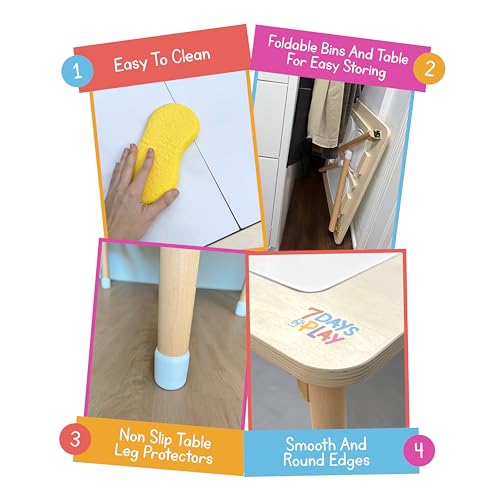 7 Days of Play Sensory Play Activity Table with Foldable Legs, Storage Bins, and Lid