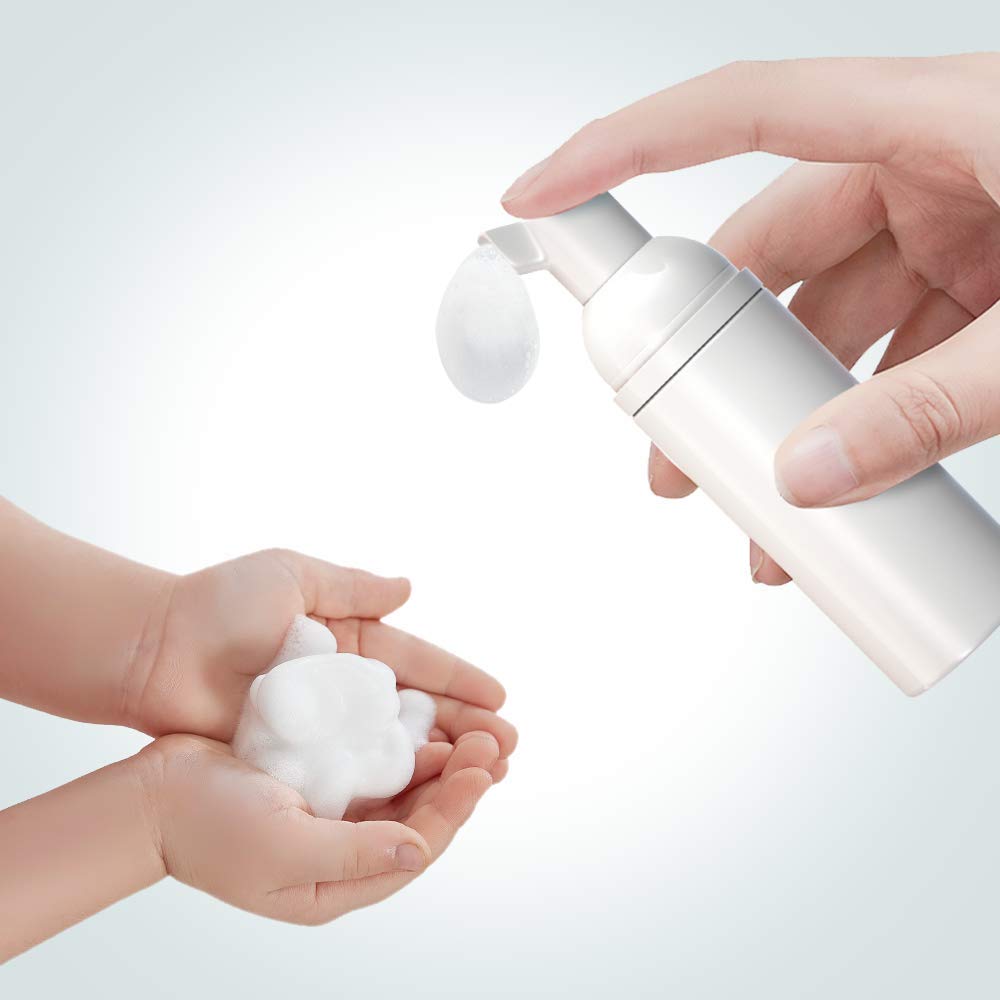 EVERGD 2oz/60ml Plastic Foam Dispenser Bottle | Mini Foaming Pump Dispenser Empty - for Refillable Travel Hand Soap Foaming, Shampoo, Castile & BPA Free (16) White