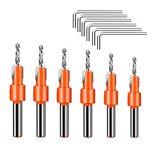 6 PCS Wood Hole Countersink Drill Bit Set with Hex Key Wrench, Hole Drill Bit Timber Screw Hole Cutter for Carpentry Woodworking (Individually Box Packaging)