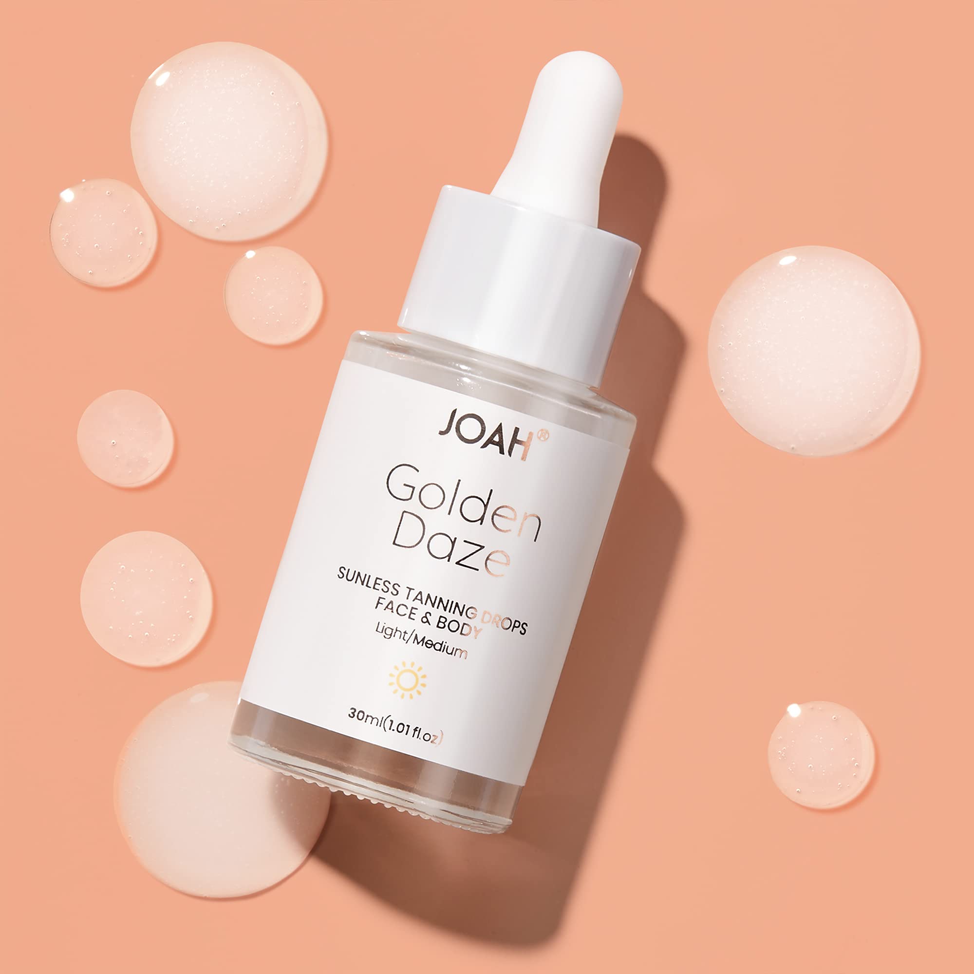 JOAH Self Tanner, Sun & Seoul Golden Daze Sunless Tanning Drops, Moisturizing Self Tanning for Face & Body, Vegan & Cruelty-Free, Medium/Deep 30ml