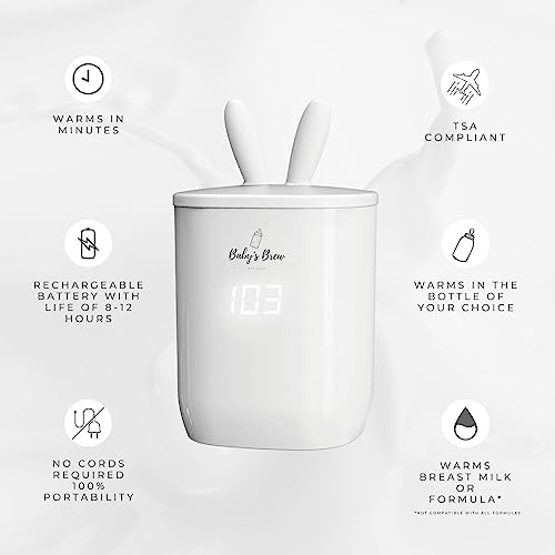 Baby's Brew Portable Bottle Warmer Pro - Milk Warmers for Breastmilk or Formula, Leak-Proof Design, Travel-Friendly, Cordless, Battery-Powered, 8-12 Hour Battery Life, Warmer Only
