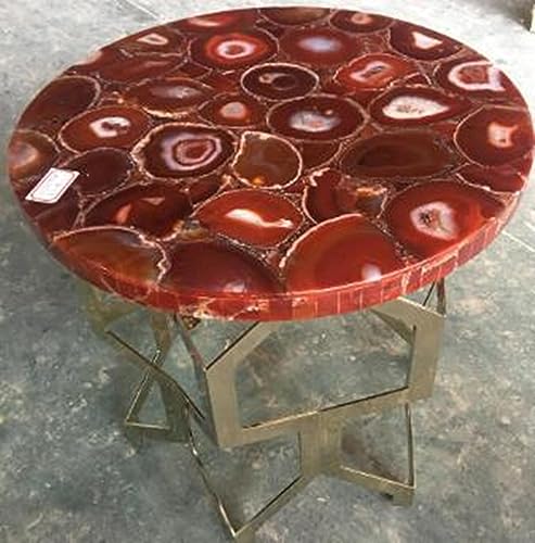 54 x 54 Inches Resin Art with Red Agate Stone Living Room Table for Home Decor Round Shape Marble Dining Table Top