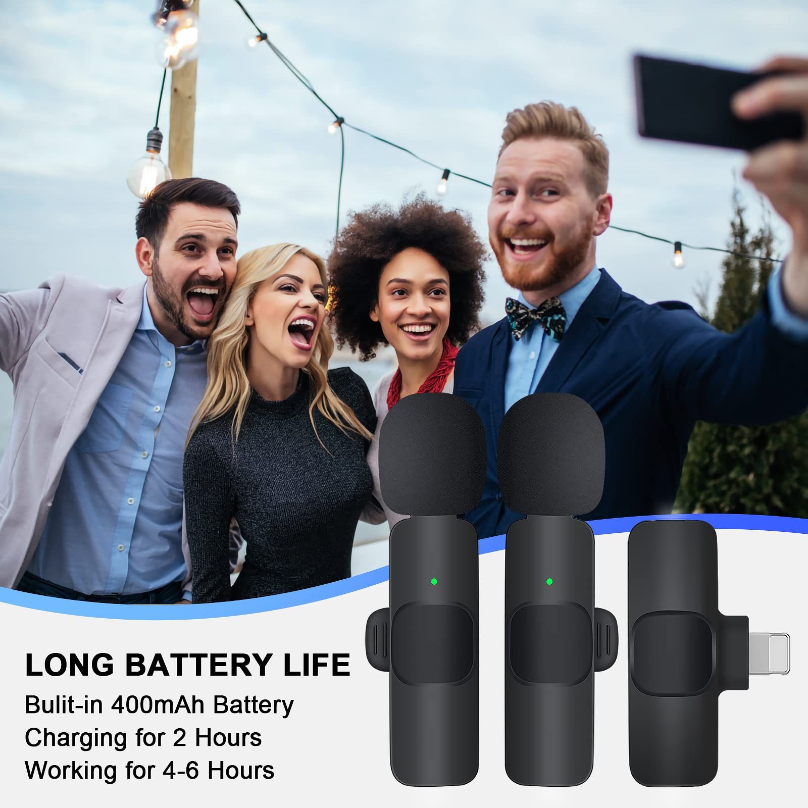 2-Pack Dienmern Wireless Microphone for iPhone Microphone for Video Recording Mini Lapel Lavalier Podcast Tiny Cordless Lav Portable YouTube Professional External Interview Clip On Microphone Wireless
