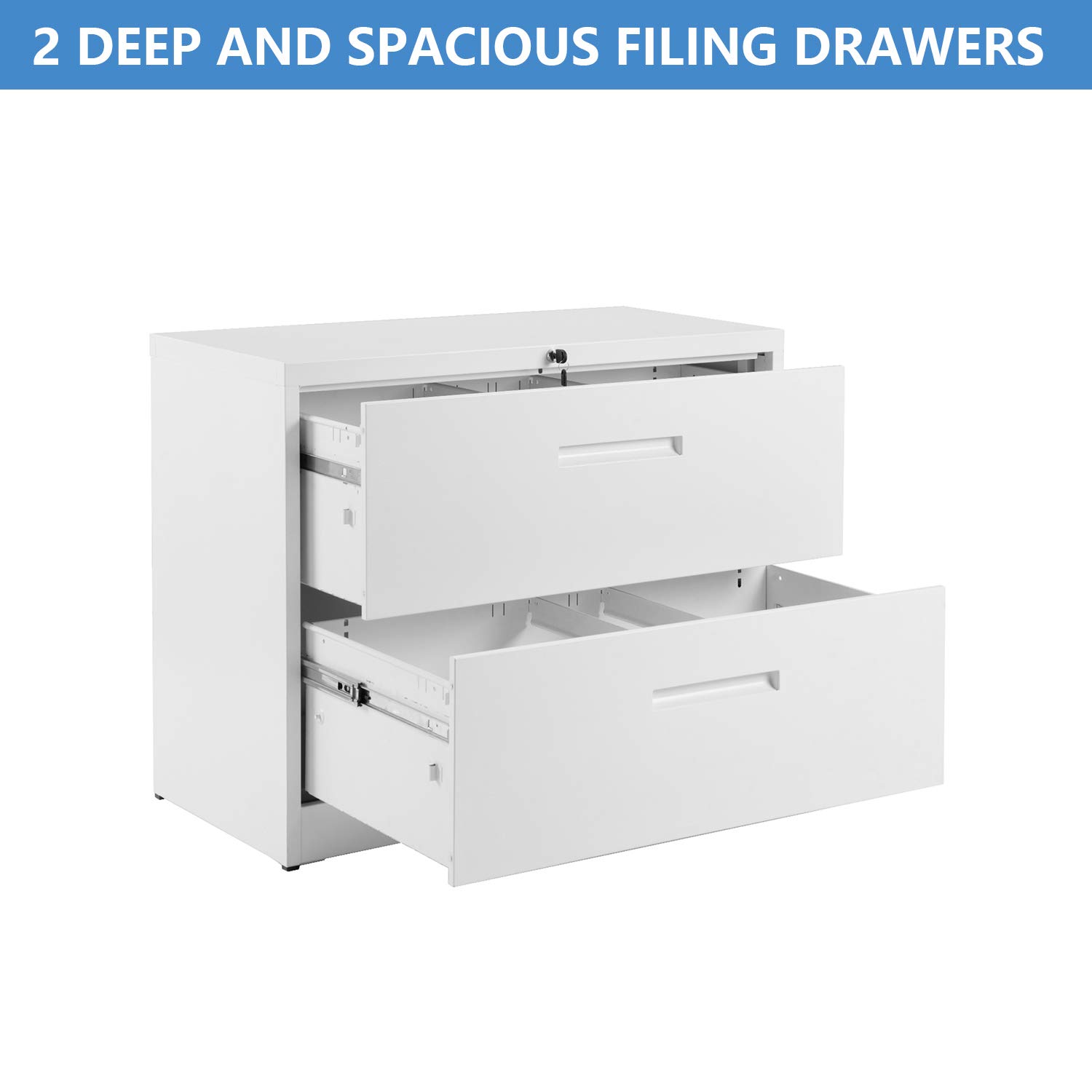 2 Drawers Lateral File Cabinet with Lock, Locking Metal Lateral Filing Cabinet for Home and Office