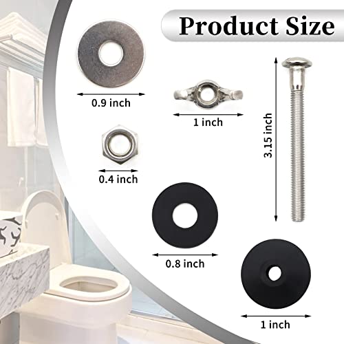 2PCS Universal Toilet Tank to Bowl Bolts, Heavy Duty Toilet Tank Replacement kit, Stainless Steel Rustproof Bolt Hardware Kits and Rubber Washers Gaskets for Toilet Tank Bolts (Silver)