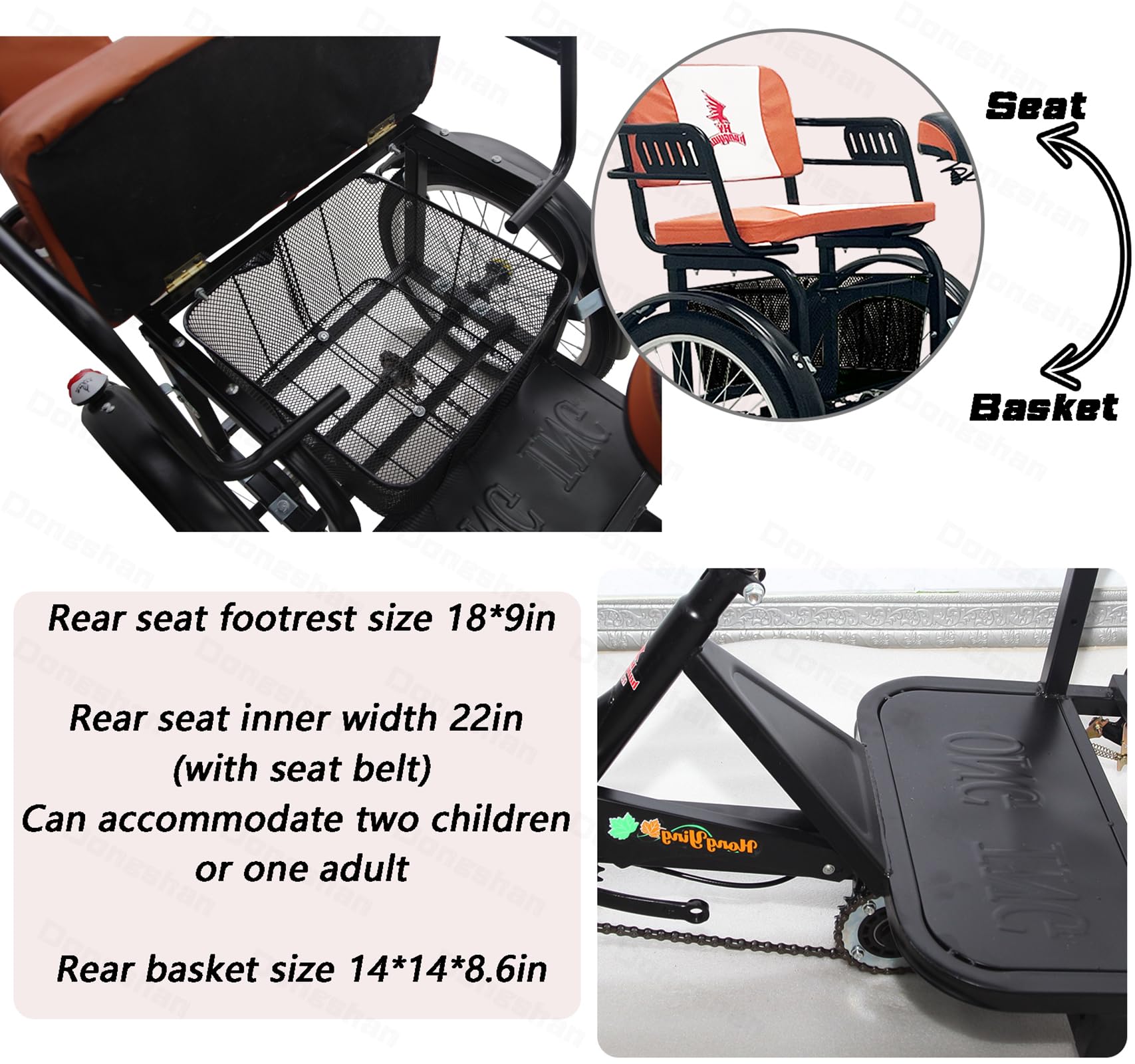 Adult Tricycle Folding Bicycle Comfortable seat 3 Wheel Bicycle Rear Enlarged Vegetable Basket Double Chain 20inch Shock Absorber Front Fork for Parents and Children Maximum Load 440lbs (Black)