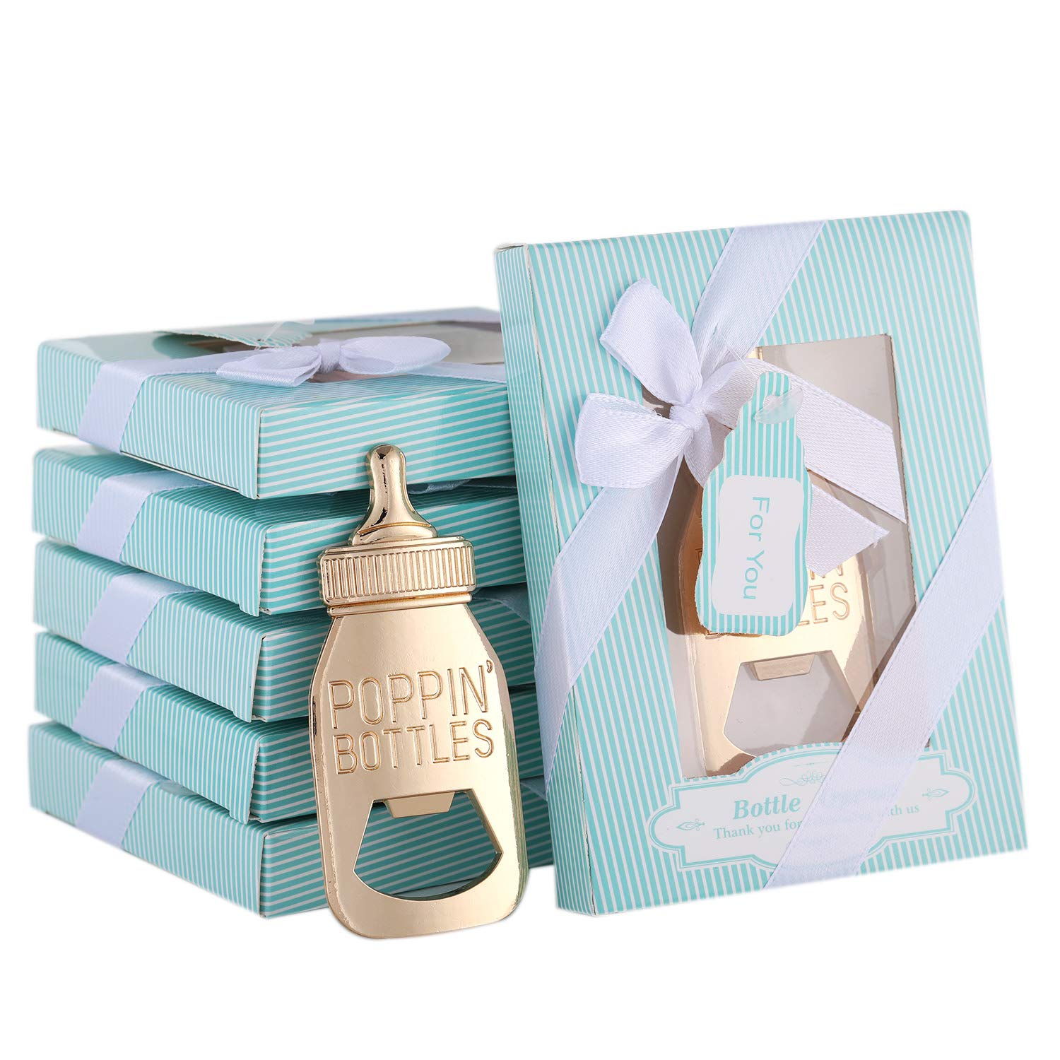 24pcs Poppin Bottle Bottle Opener Baby Shower Favors Gift for Boy with Exquisite Packaging Box,Baby Shower Souvenirs For Guests Boy Baby Shower Party Decor Supplies by WeddParty (Blue A, 24)