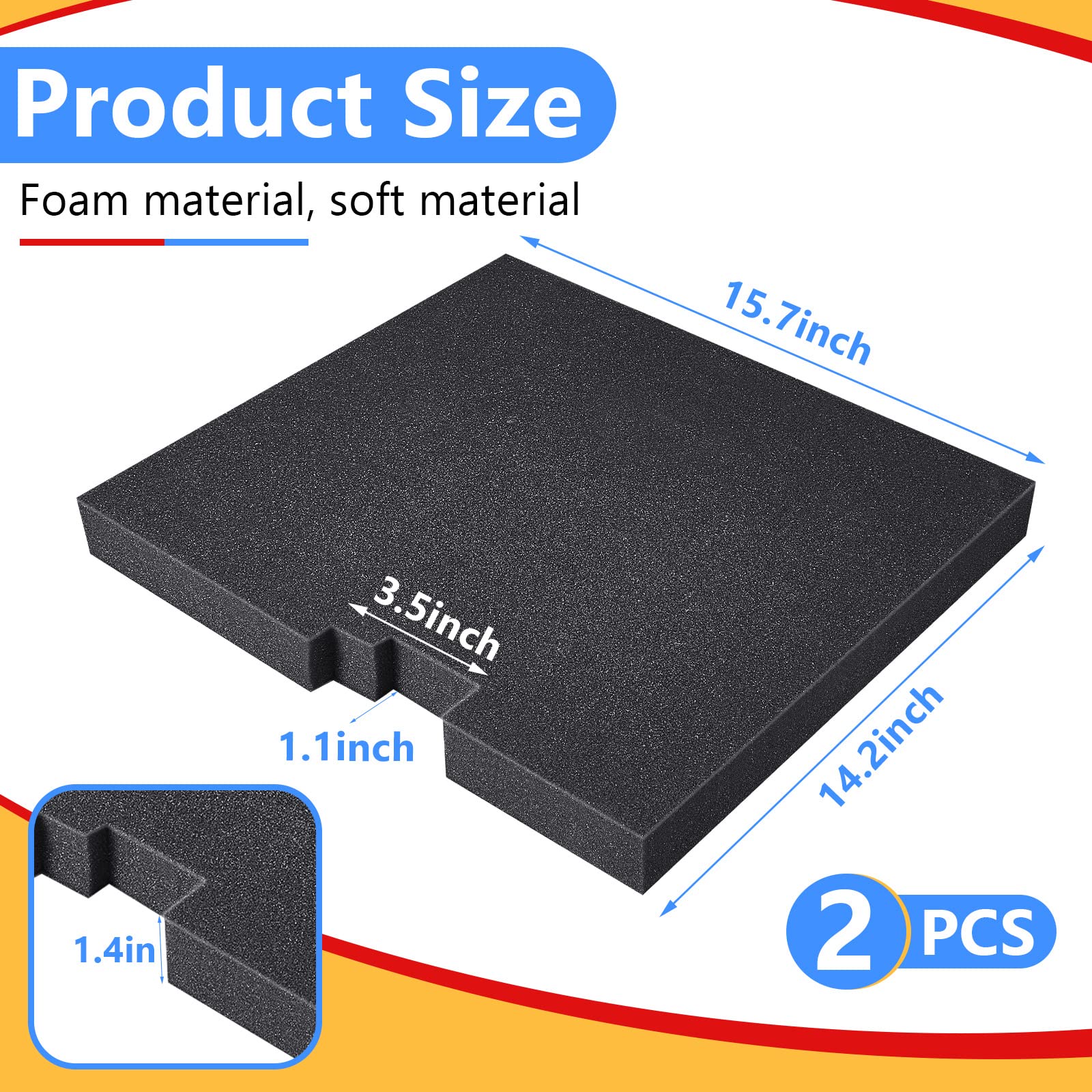 2 Pieces Replacement Layered Diced Foam Rackwork Drawer Foam Microphone Foam Insert for 1U, 2U Cabinet Stage Studio, 19 Inch
