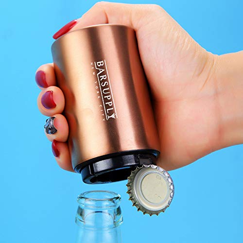 2-Pack Beer Bottle Opener | Push Down and Pop Off Bottle Opener | Automatic Beer Top Popper | Magnetic Cap Catcher | Stainless Steel | Glass Soda Bottle Decapitator | Fun to Use | Set of 2