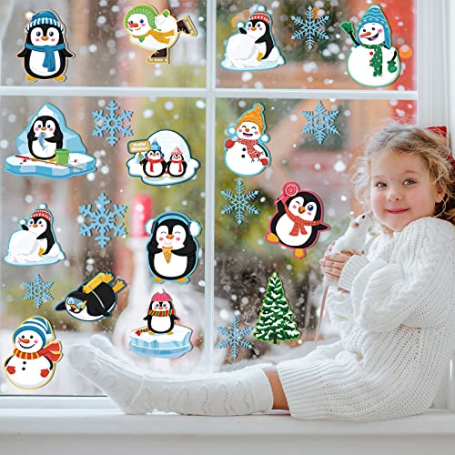48 Pieces Winter Cutouts Christmas Classroom Bulletin Border Decoration with Glue Point Snowflake Penguin Snowman Cutouts for Winter Xmas Bulletin Board Classroom Home Office Decor (Penguin)