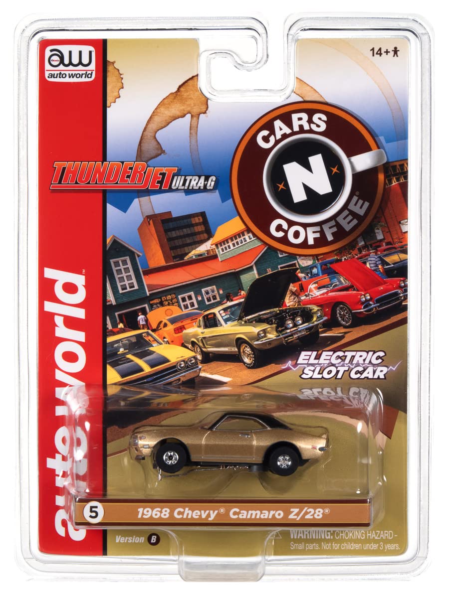 Auto World Thunderjet Cars N Coffee 1968 Chevrolet Camaro Z28 (Gold) HO Scale Slot Car