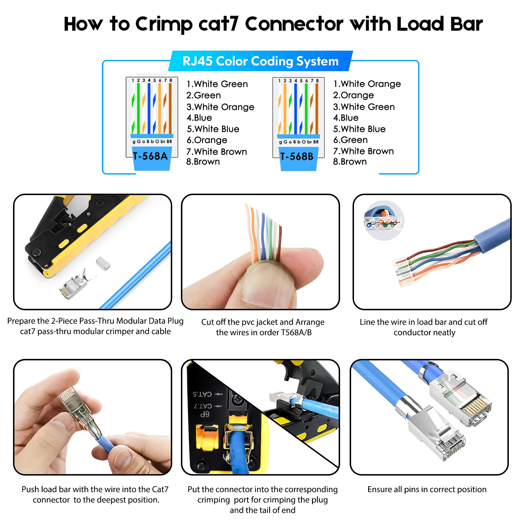 JODROAD Shielded RJ45 Cat6A Cat7 Pass Through connectors - 3 Prong 8P8C 50U Gold Plated 2-Piece Pass-Thru Modular Data Plug for FTP/STP Cable & solid wire (30 Pack)