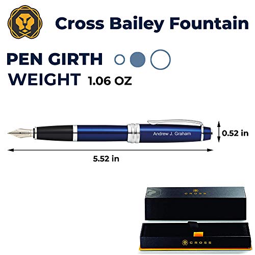 Cross Pen | Engraved/Personalized Cross Bailey Blue Lacquer Fountain Gift Pen - Chrome Trim AT0456-12MS. Custom Engraving Included.