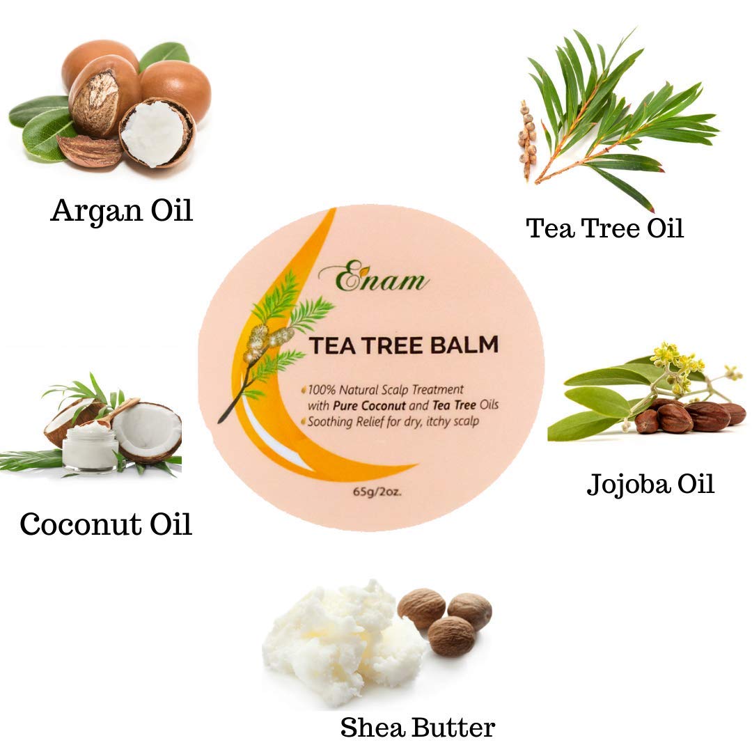 Enam Hair Balm - Natural Conditioner for Dry, Itchy Scalp - Tea Tree, Rosemary, Argan, Peppermint Oils - Soothes Dandruff, White Flaky Scalp - Stimulates Scalp - 2 Fluid Ounces