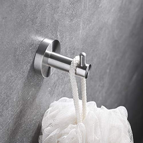 Hoooh Bathroom Towel Hook, Brushed Stainless Steel Coat/Robe Clothes Hook for Bath Kitchen Garage Wall Mounted (2 Pack), B100C-BN-P2