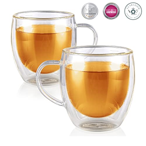 Teabloom Double Walled Cups – 8 oz / 250 ml – Set of 2 Insulated Glass Cups for Tea, Coffee, Espresso, and More – Clarity Collection