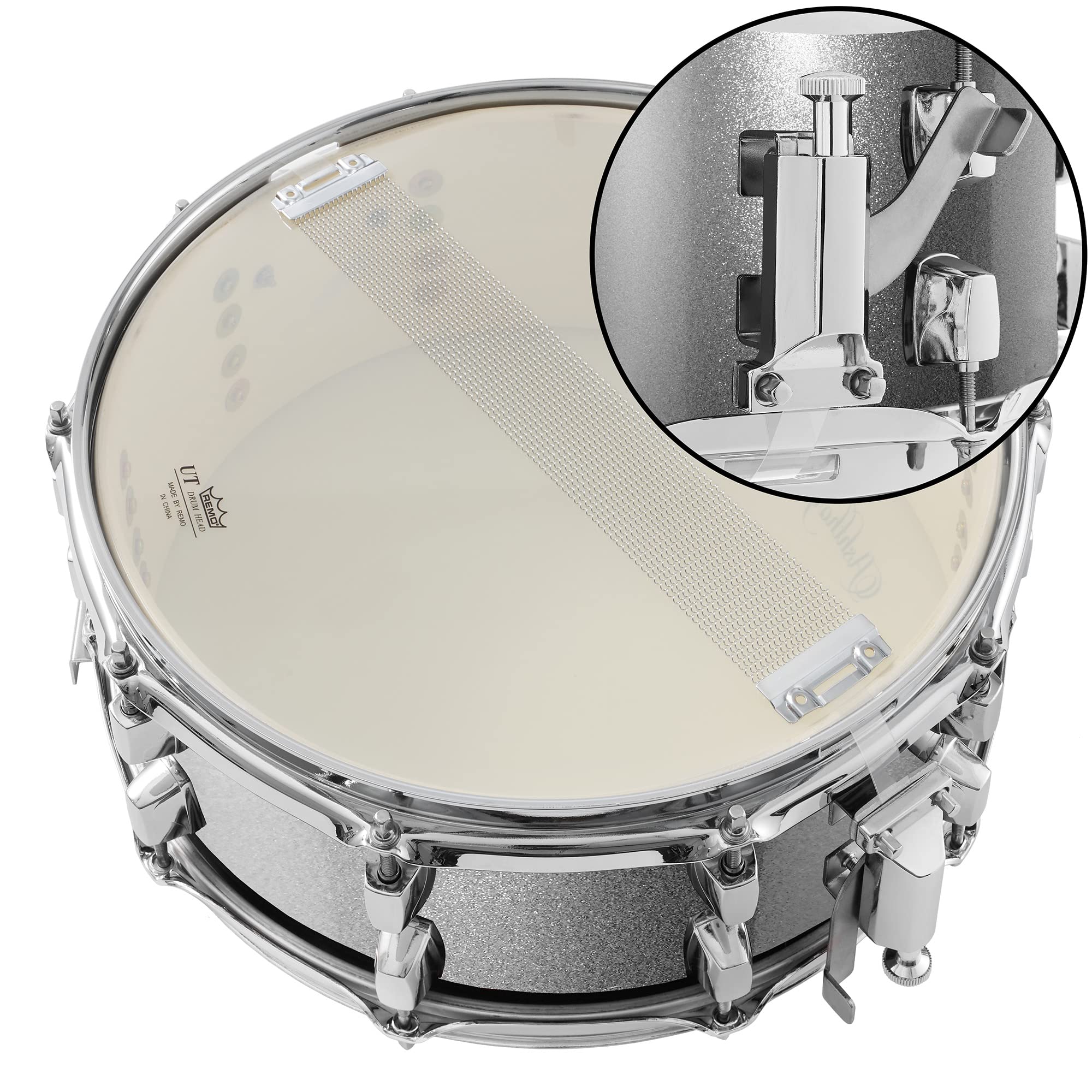 Ashthorpe Snare Drum Set with Remo Head (Silver) - Student Beginner Kit with Stand, Padded Gig Bag, Practice Pad, Neck Strap, and Sticks