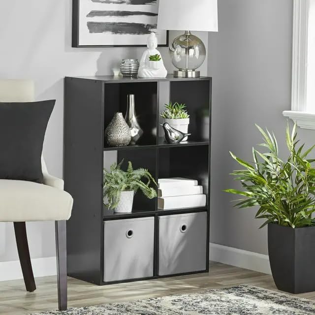 6-Cube Storage Organizer 3-Tier Bookcase Display Shelf for Home Office, Black